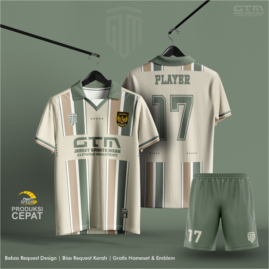 Jual JERSEY BOLA FUTSAL CREAM HIJAU KERAH RETRO ~ FREE CUSTOM DESIGN ...