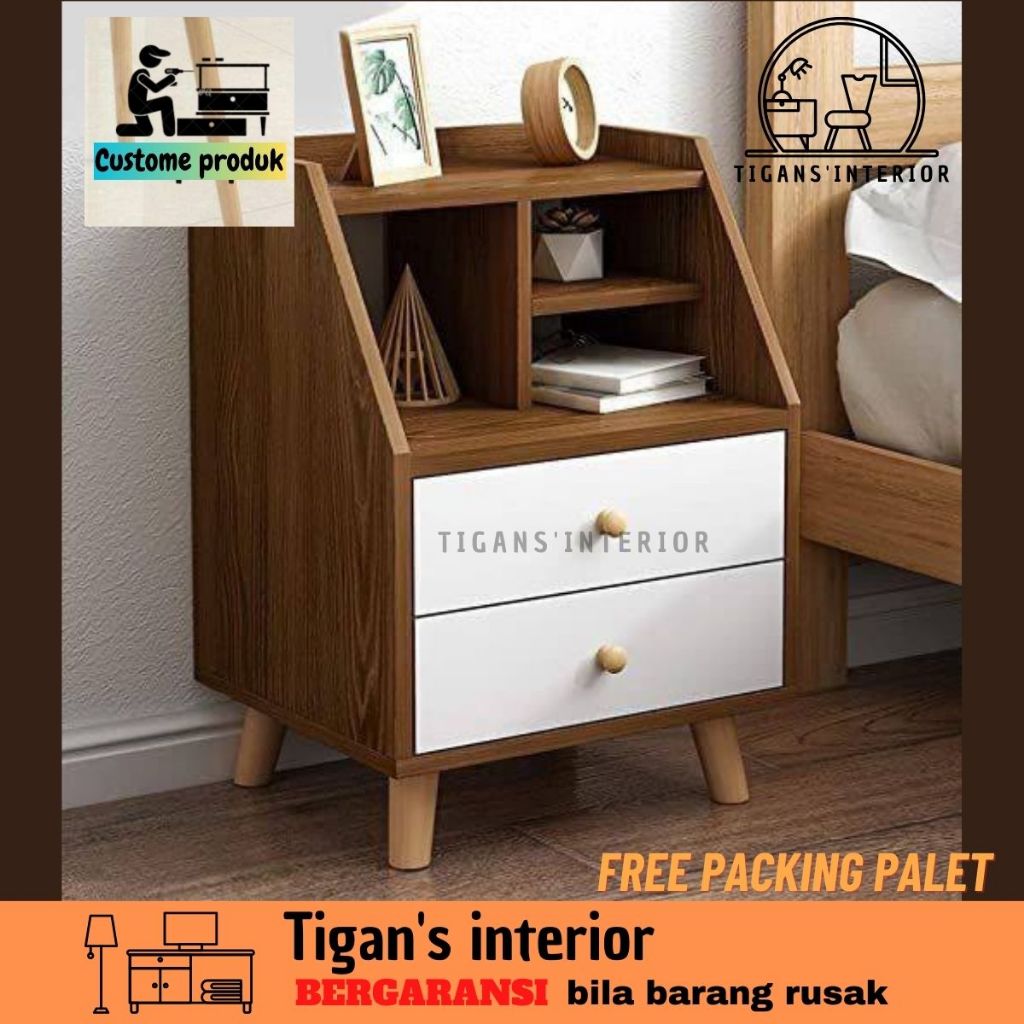Jual Meja nakas tingkat minimalis 2 laci | Shopee Indonesia