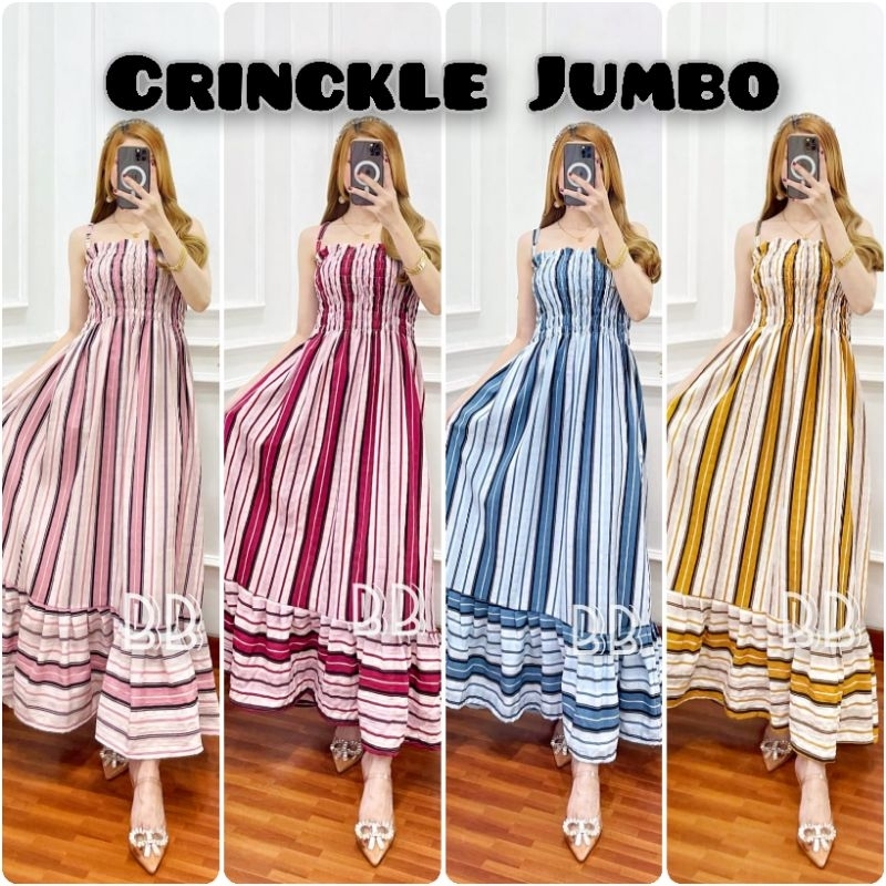 Jual Korean Dress Jumbo Crinkle Airflow/Dress Kerut Tali/ Smoke Panjang ...