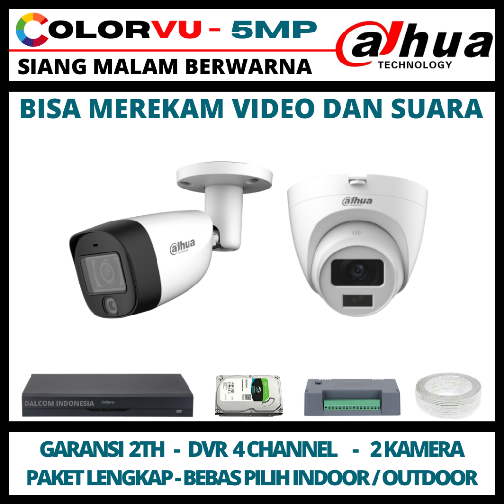 Jual PAKET CCTV DAHUA COLORVU 5MP 4 CHANNEL 2 KAMERA | Shopee Indonesia