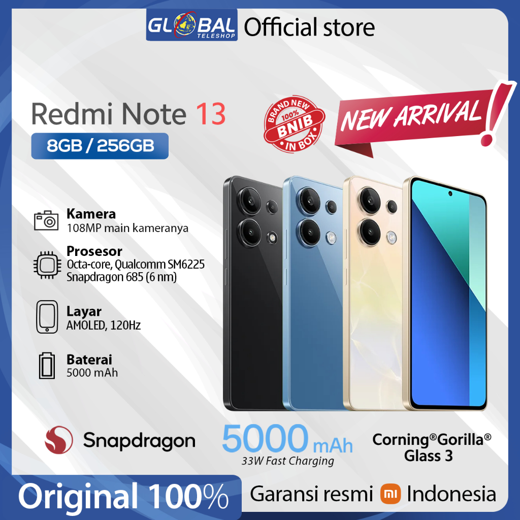 Jual Xiaomi Redmi Note 13 4G | 5G 8/256GB Garansi Resmi | Shopee Indonesia