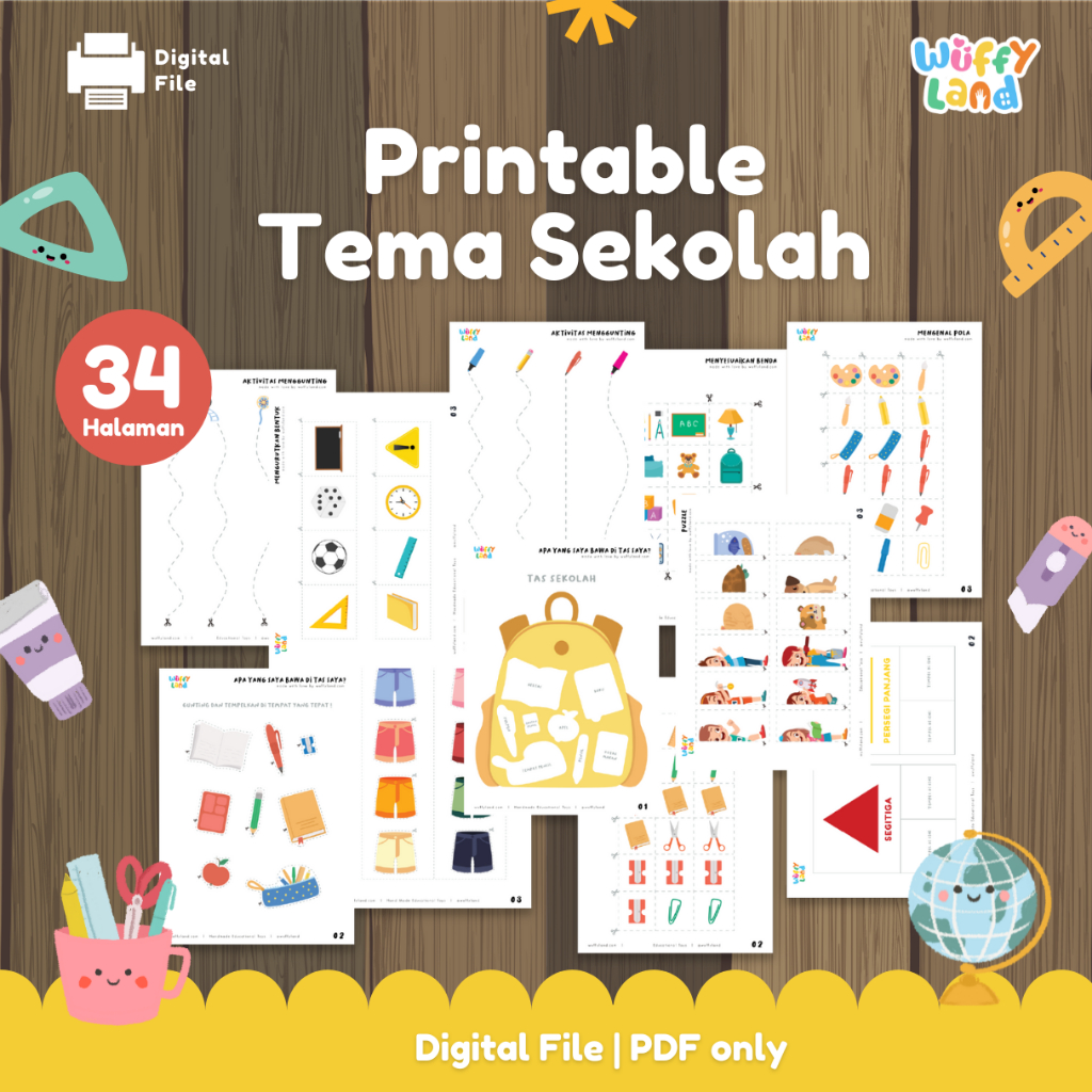 Jual WUFFYLAND PDF DIGITAL FILE Worksheet Tema Sekolah 34 Halaman ...
