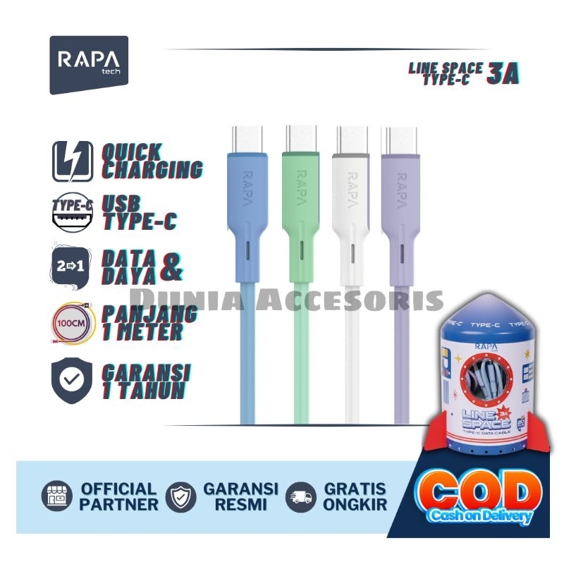 Jual KABEL DATA RAPA TECH ORIGINAL DG2021 TYPE-C FASTCHARGING 3 A ...