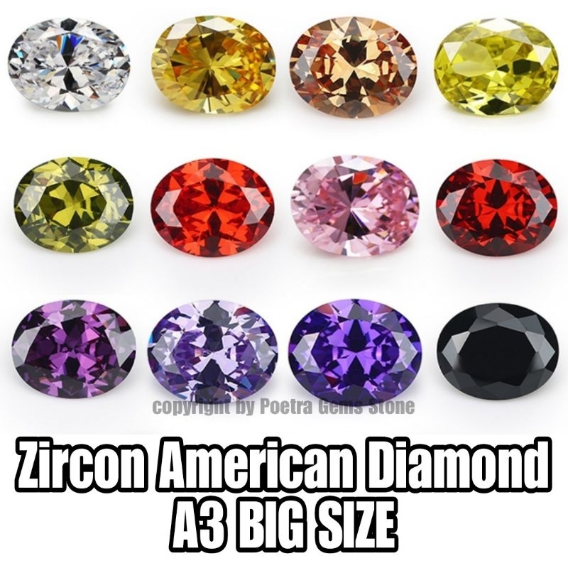 Jual Batu Permata Cubic Zirconia American Diamond Cutting Oval A3 Big Size | Shopee Indonesia