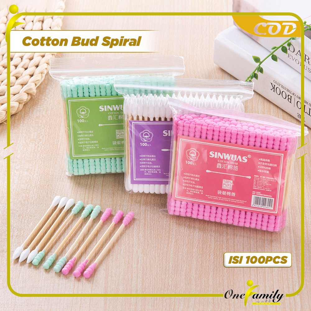Jual ONE-C1038 Cotton Bud Spiral Isi 100pcs Pembersih Telinga Serbaguna ...