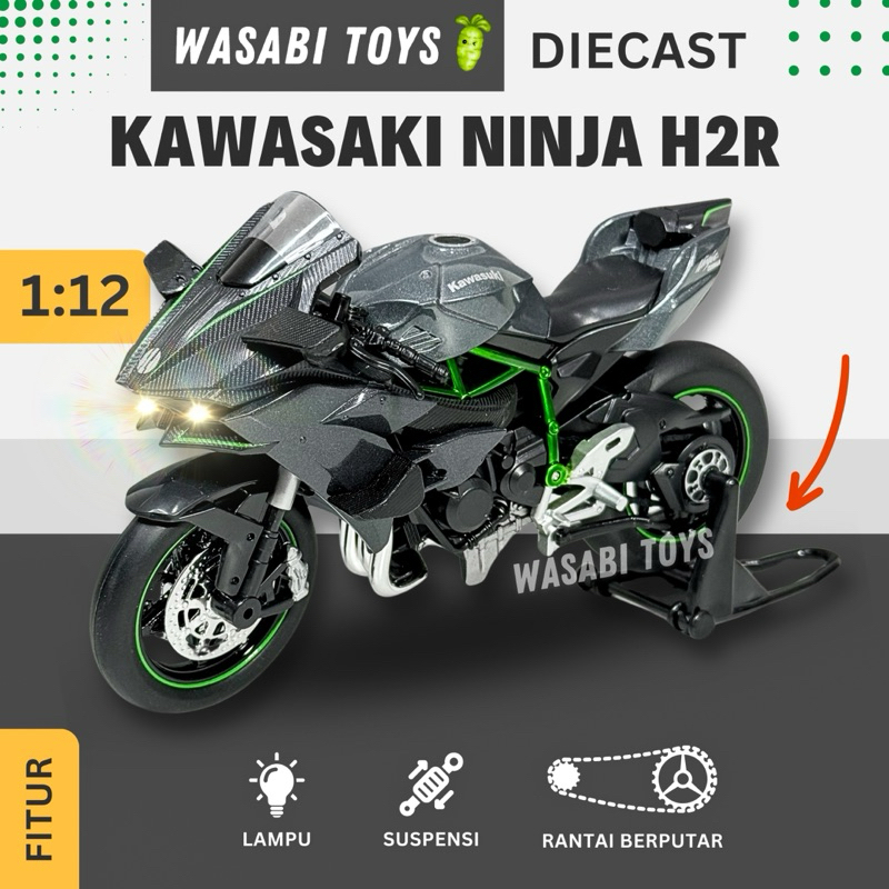 Jual Miniatur Diecast 1:12 Motor Kawasaki Ninja H2R (Rantai Gerak, Paddock, Suspensi, Lampu ...