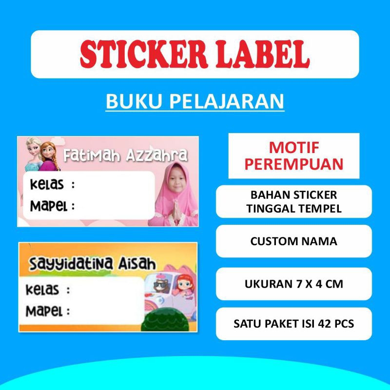 Jual Sticker Label Nama Buku motif perempuan || Custom Nama ...