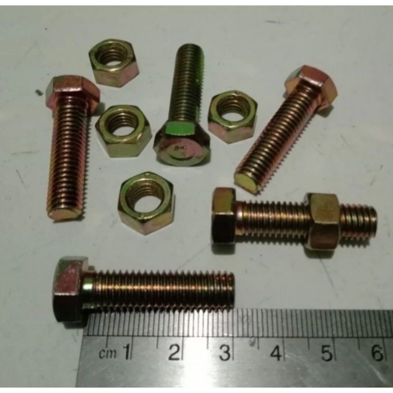 Jual Baut mur kuning HEX BMK m8 x 30 mm ( kunci 12 ) | Shopee Indonesia