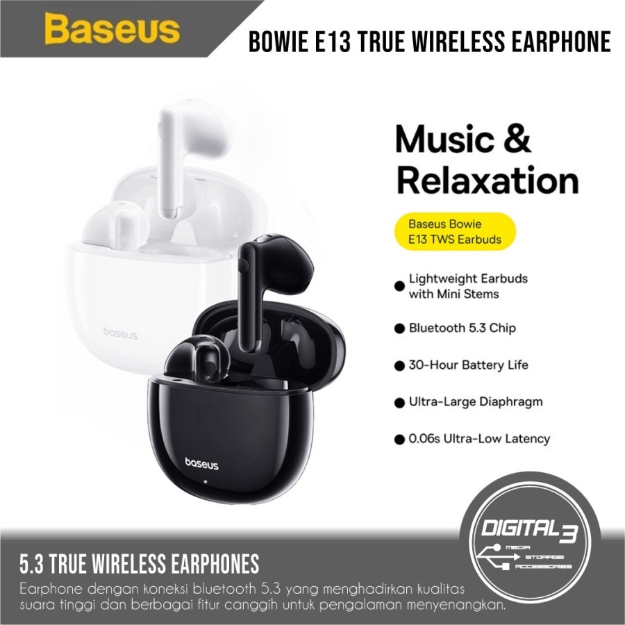 Jual Baseus Bowie E13 TWS Earphone Bluetooth 5.3 Headset Wireless Bass ...
