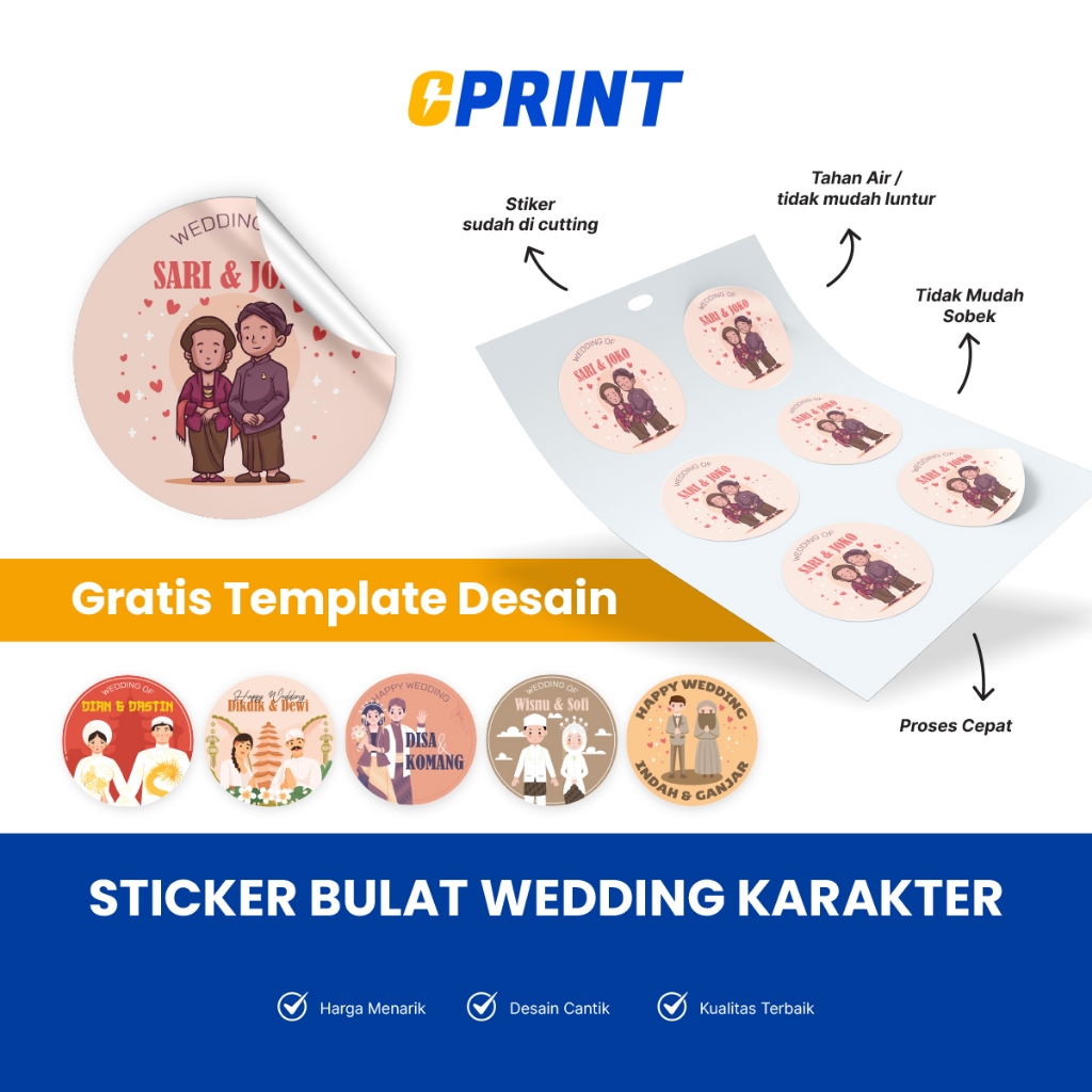 Jual Stiker Vinyl Stiker Wedding Character Bulat Anti Air Custom Free ...