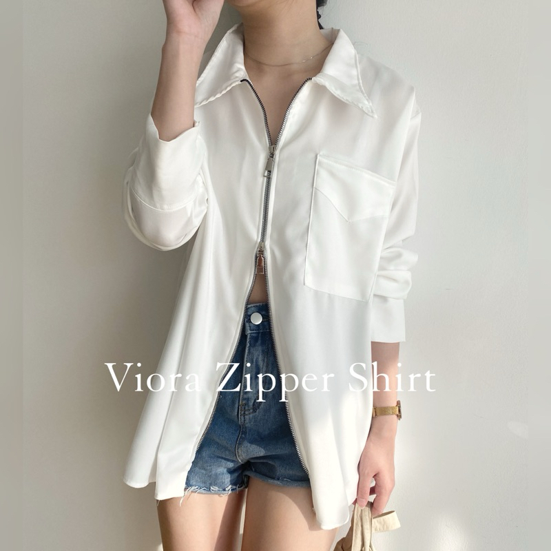 Jual SORINBYHER Viora Zipper Shirt / Atasan Kemeja Wanita Zip Top Katun ...