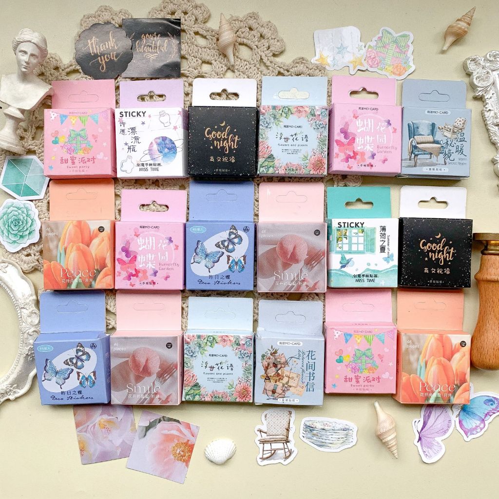 Jual 46pcs stiker pastel bunga tanaman pink blue cute sticker deco ...