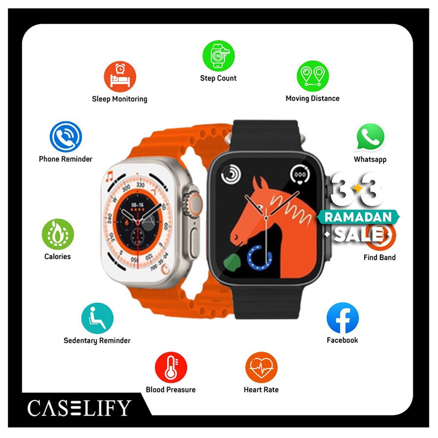 Jual ORIGINAL SMARTWATCH T800 ULTRA SERIES 8 BISA BUAT ANDROID IPHONE ...