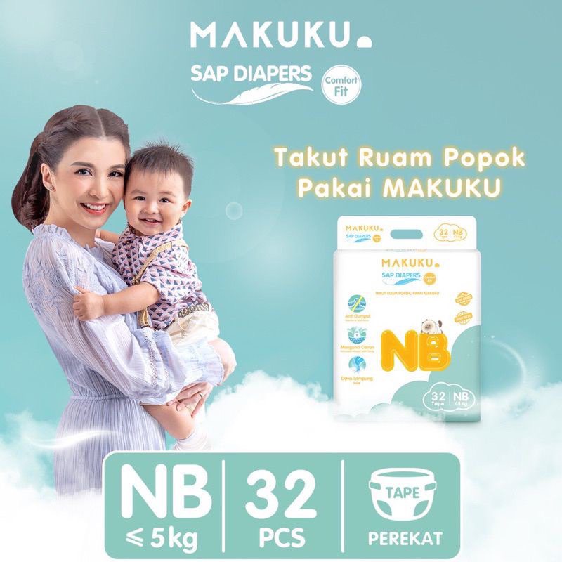 Jual Pampers / Diapers / Popok Bayi Makuku NB 32 Perekat/Tape Newborn Bayi Baru lahir | Shopee ...