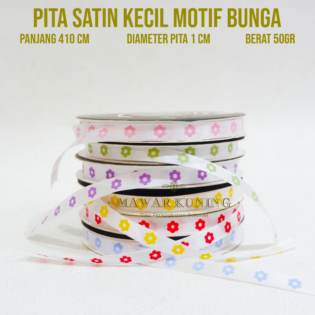 Jual [ 1 CM X 41 M ] Pita Satin Kecil Motif Bunga / Pita Kado | Shopee ...