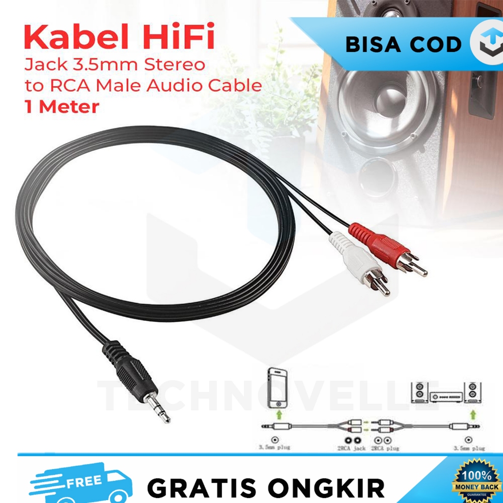 Jual KABEL KONVERTER SAMBUNGAN SMARTPHONE KE SPEAKER RCA 1M REDUCE NOISE | Shopee Indonesia