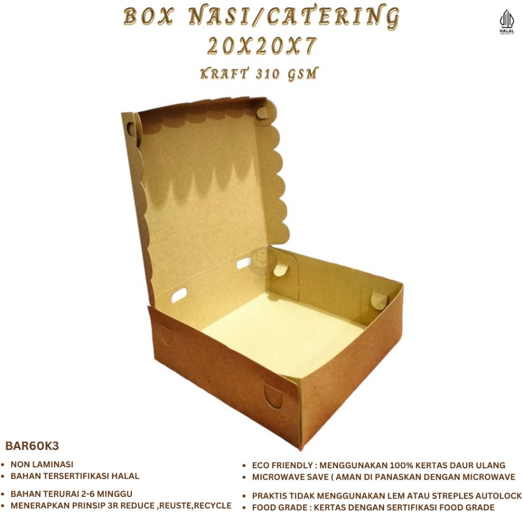 Jual Dus 20x20 Box Nasi Box Catering Dus Nasi (BAR60K3-Non Laminasi ...
