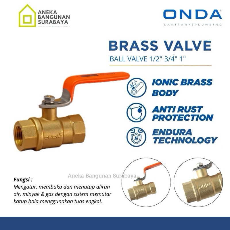 Jual Brass Valve ONDA 1/2” 3/4” 1/4” 1” ball valve bola katup kuningan ...