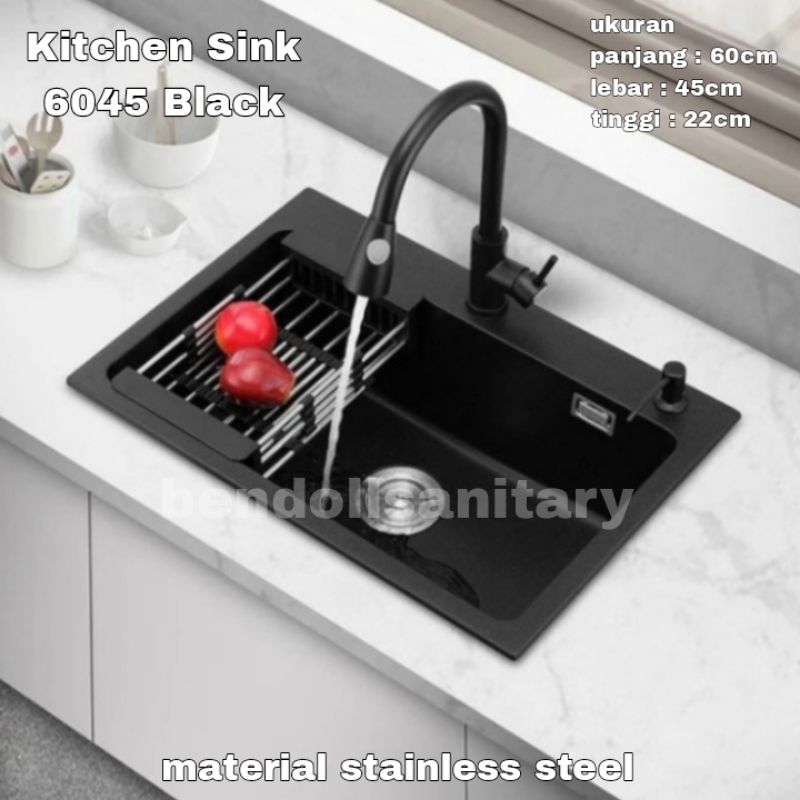 Jual kitchen sink 6045 hitam doff/paket lengkap sink 6045 hitam/kitchen ...