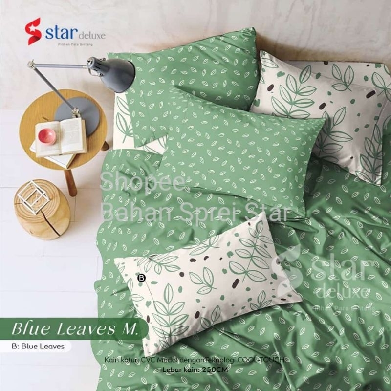 Jual Bahan Kain Sprei Star - Blue Leaves | Shopee Indonesia