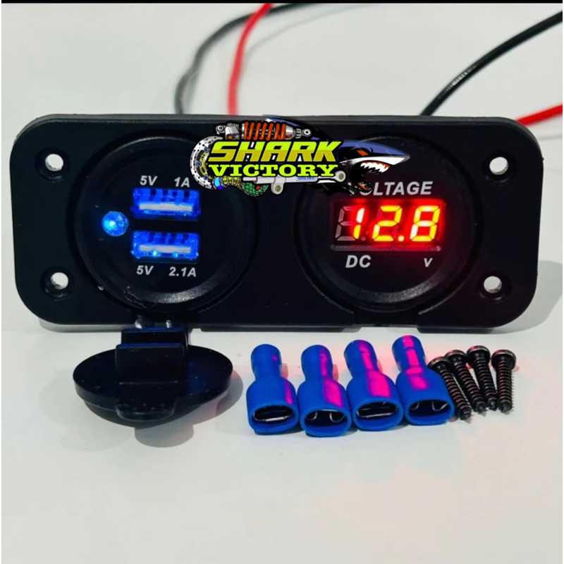 Jual Voltmeter aki motor plus chager usb sepasang model bulat tanam ke ...