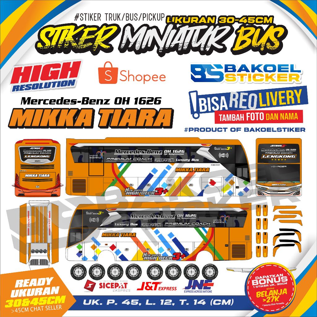 Jual STIKER MINIATUR BUS CIREBONAN JETBUS 3+ UKURAN 30-45CM | Shopee ...