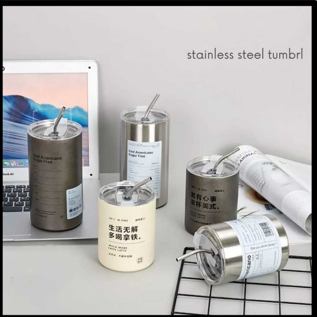 Jual Tumbler Coffee Americano Cup Stainless Steel Free Sedotan botol ...