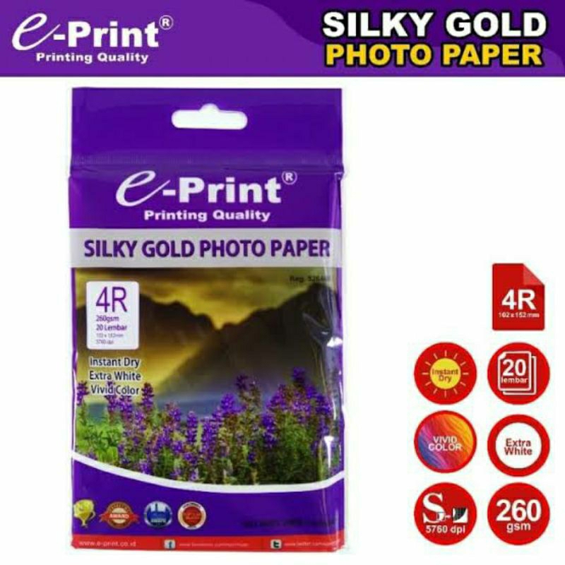 Jual KERTAS FOTO SILKY GOLD PHOTO PAPER A6 4R 260GSM E-PRINT 10.2cm x 5 ...