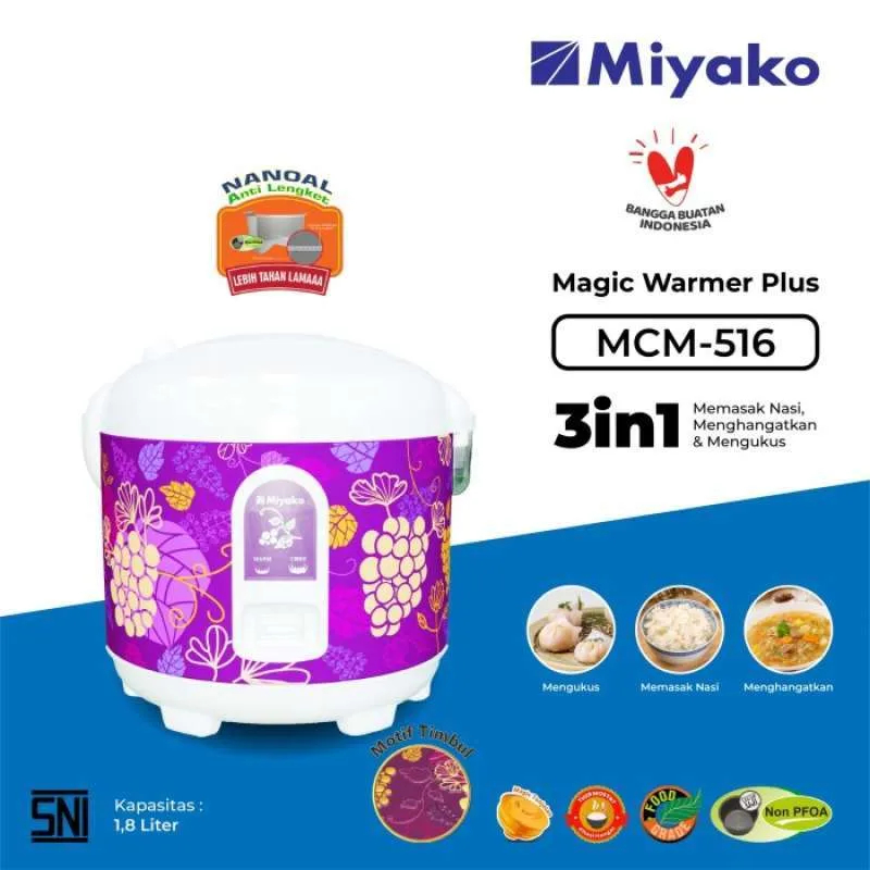 Jual Miyako Rice Cooker 1,8 Liter 3in1 MCM 516 / Magic Com 1.8L 3in1 ...