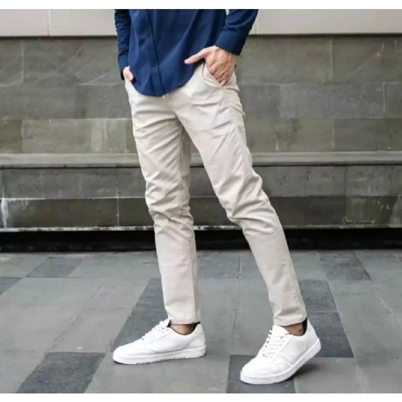 Jual Celana Chino / Panjang Pria Bahan Melar Kerja Cowok Santai Liburan Cowok nongkrong main ...