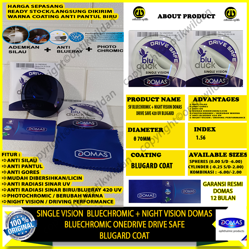 Jual Lensa Kacamata Domas Onedrive Drive safe Blu duck Bluechromic ...