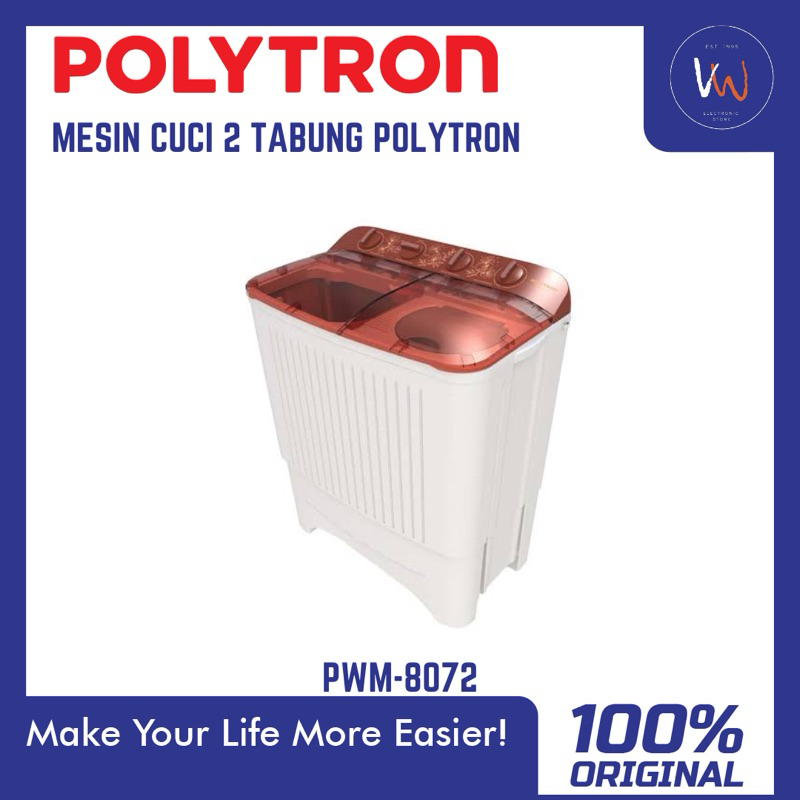 Jual Mesin Cuci 2 Tabung Polytron PWM-8072 8 KG / Mesin Cuci Polytron ...