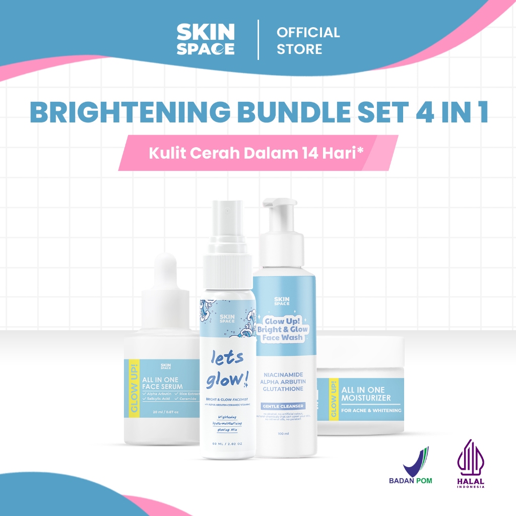 Jual SKINSPACE BRIGHT & GLOW BUNDLE 4IN1 (MOISTURIZER, SERUM, FACEWASH BRIGHTENING & FACEMIST ...