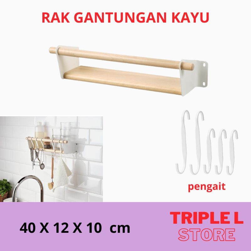 Jual Rak Gantungan Rel Dinding Dapur Kamar Serbaguna Kayu | Shopee ...