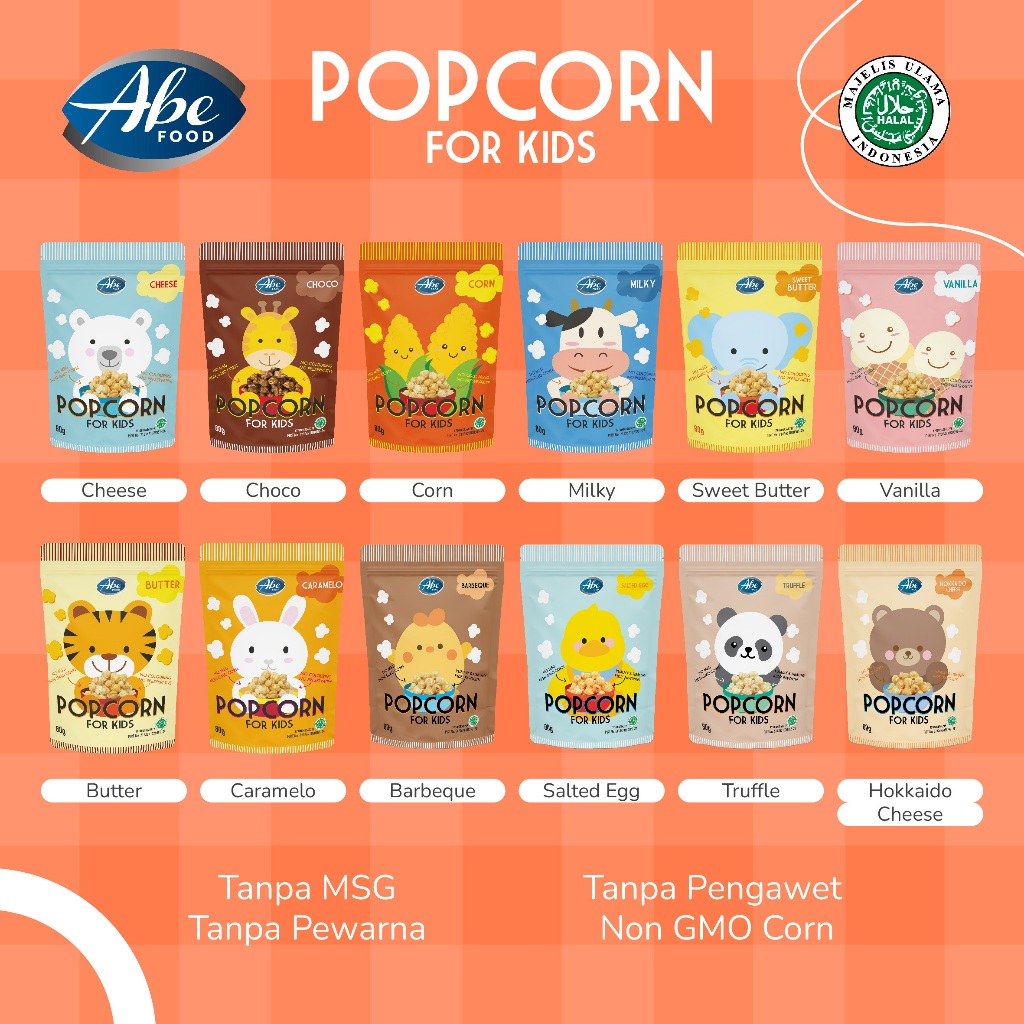 Jual Abe Food Popcorn For Kids/Snack Anak Sehat/ Cemilan Anak/ Popcorn ...