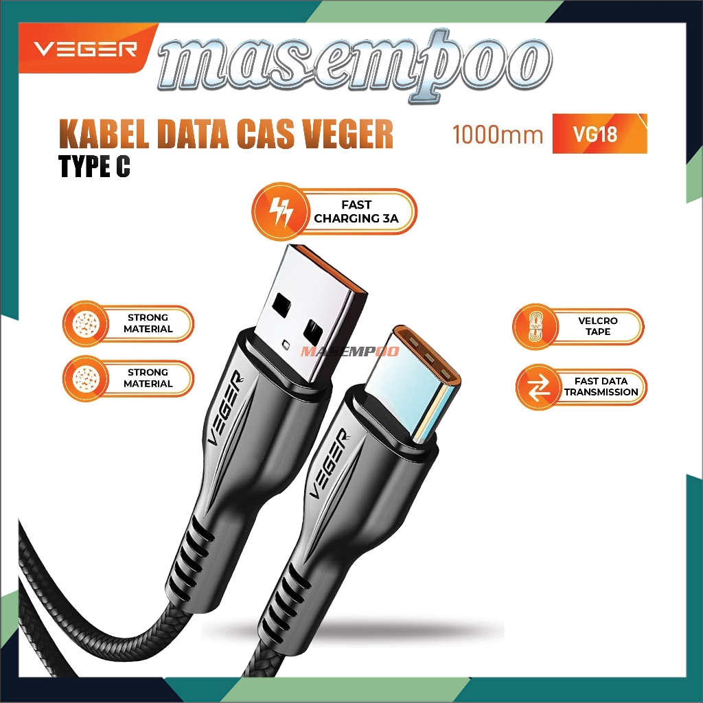 Jual Kabel Cas Data TYPE C VEGER VG-18 Fast Charging 3.0 A QC Cable ...