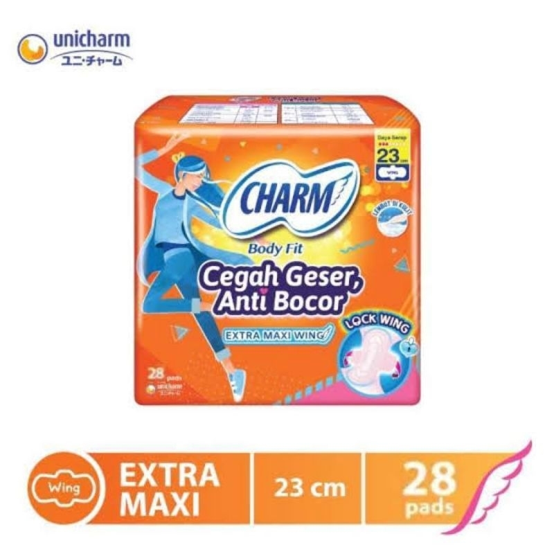 Jual [ORIGINAL] CHARM Body Fit Extra Maxi Wings 23 cm Isi 28 pads ...