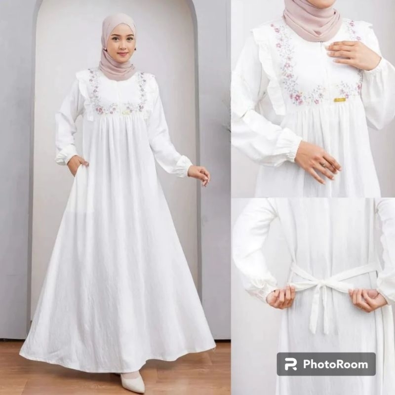 Jual Dress Gamis Motif Bunga Basic Polo Linen Airflow Baju Gamis Wanita ...