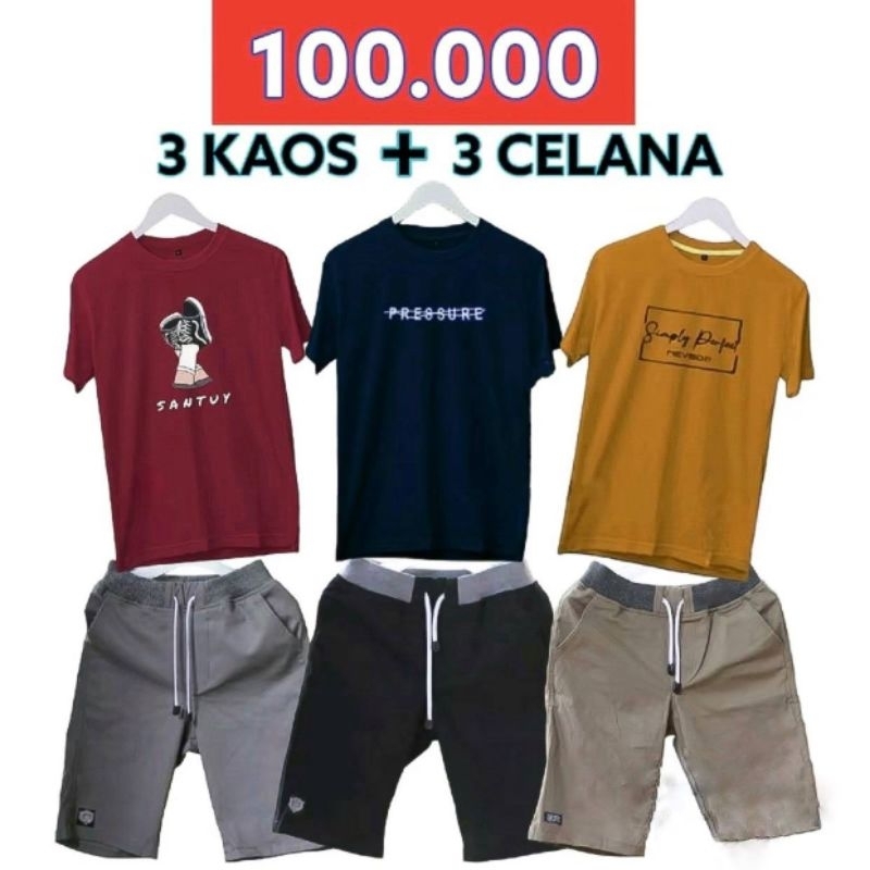 Jual PAKET HEMAT SETELAN PRIA 100RB DAPAT 3 KAOS+3CELANA PENDEK CHINO ... Jual PAKET HEMAT SETELAN PRIA 100RB DAPAT 3 KAOS+3CELANA PENDEK CHINO ...