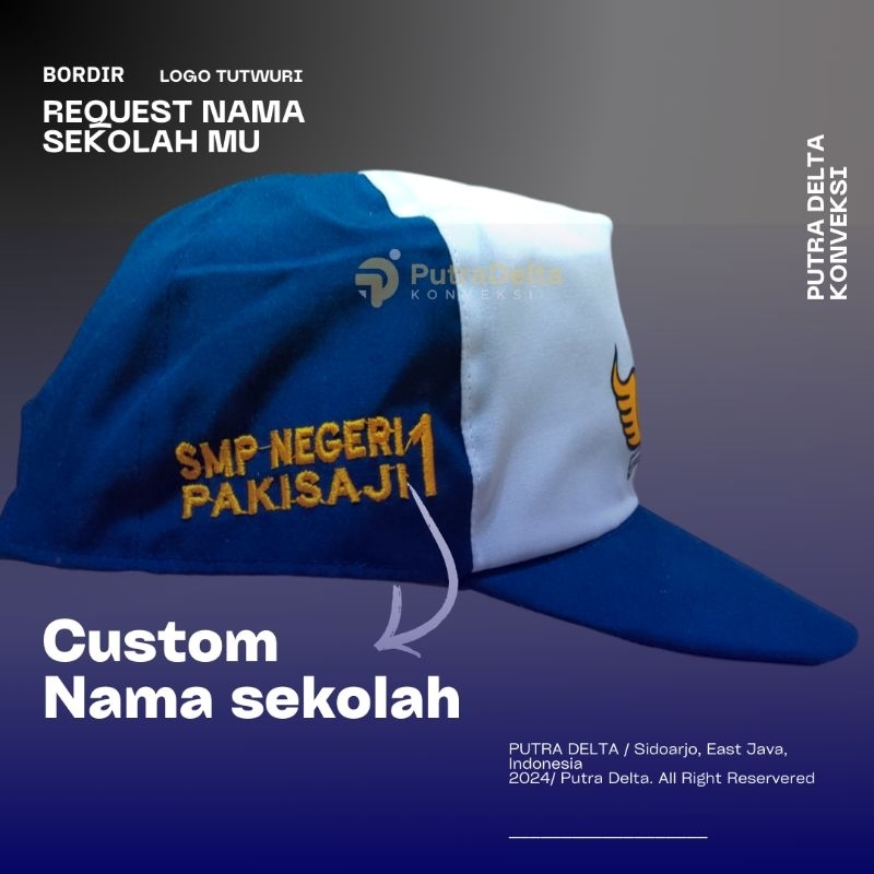 Jual TOPI SEKOLAH CUSTOM NAMA SEKOLAH / TOPI SD SMP SMA SMK BORDIR NAMA ...
