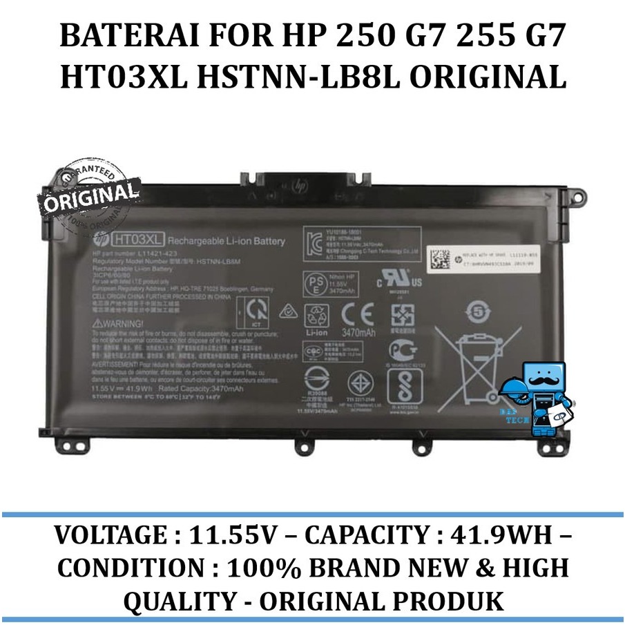 Jual BATERAI FOR HP 250 G7 255 G7 HT03XL / HT-03XL HSTNN-LB8L ORIGINAL ...