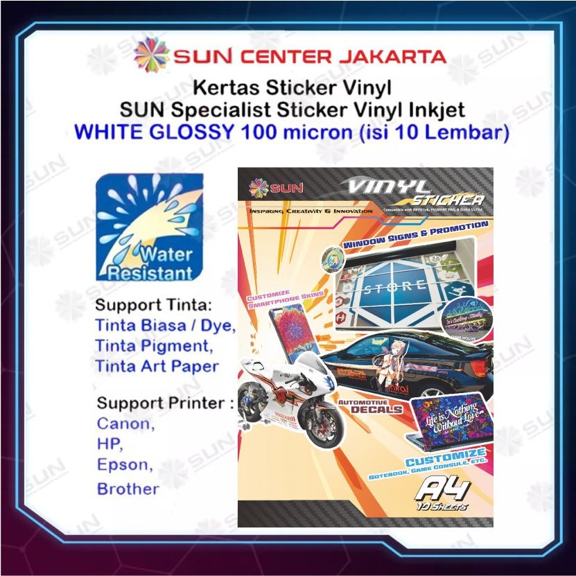 Jual Sticker Vinyl Inkjet Anti Air A4 - Kertas SUN Sticker Vinyl Inkjet ...