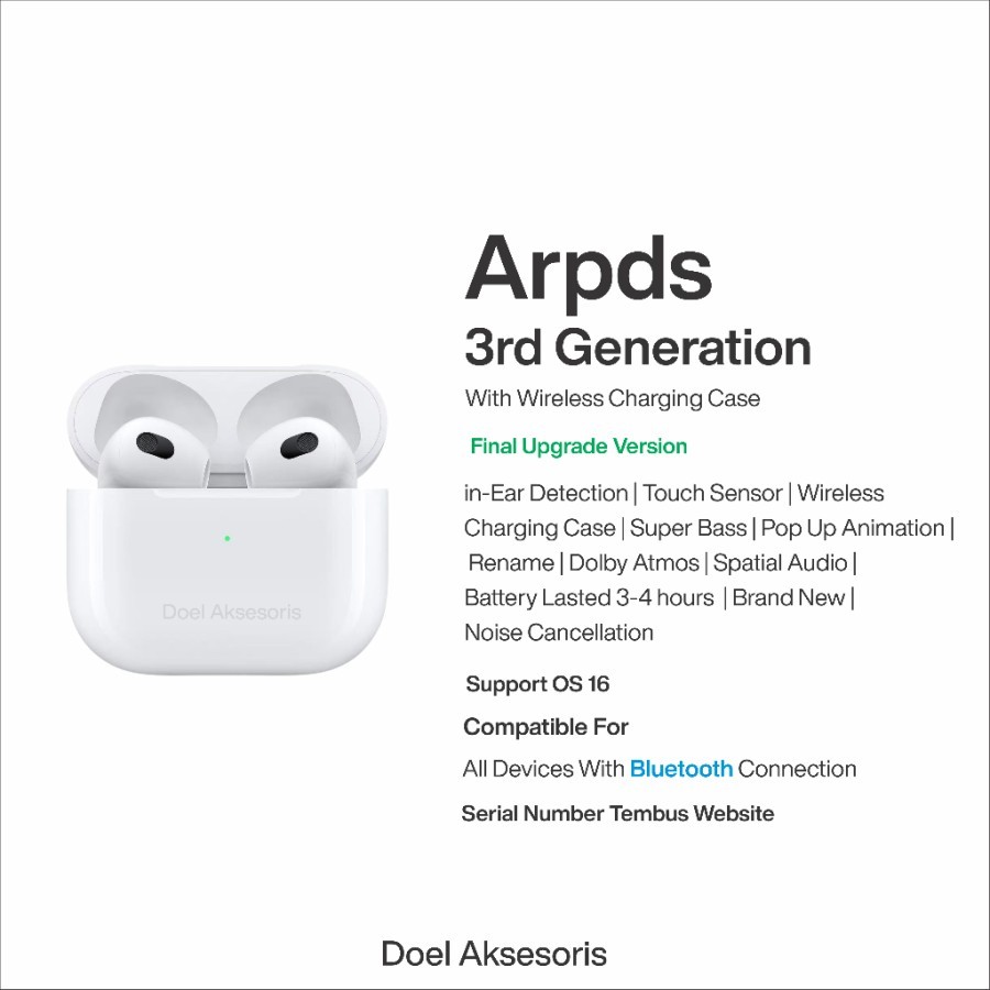 Jual [ Garansi 1 Tahun ] Airp0ds Gen 3 Wireless Charging Case Serial