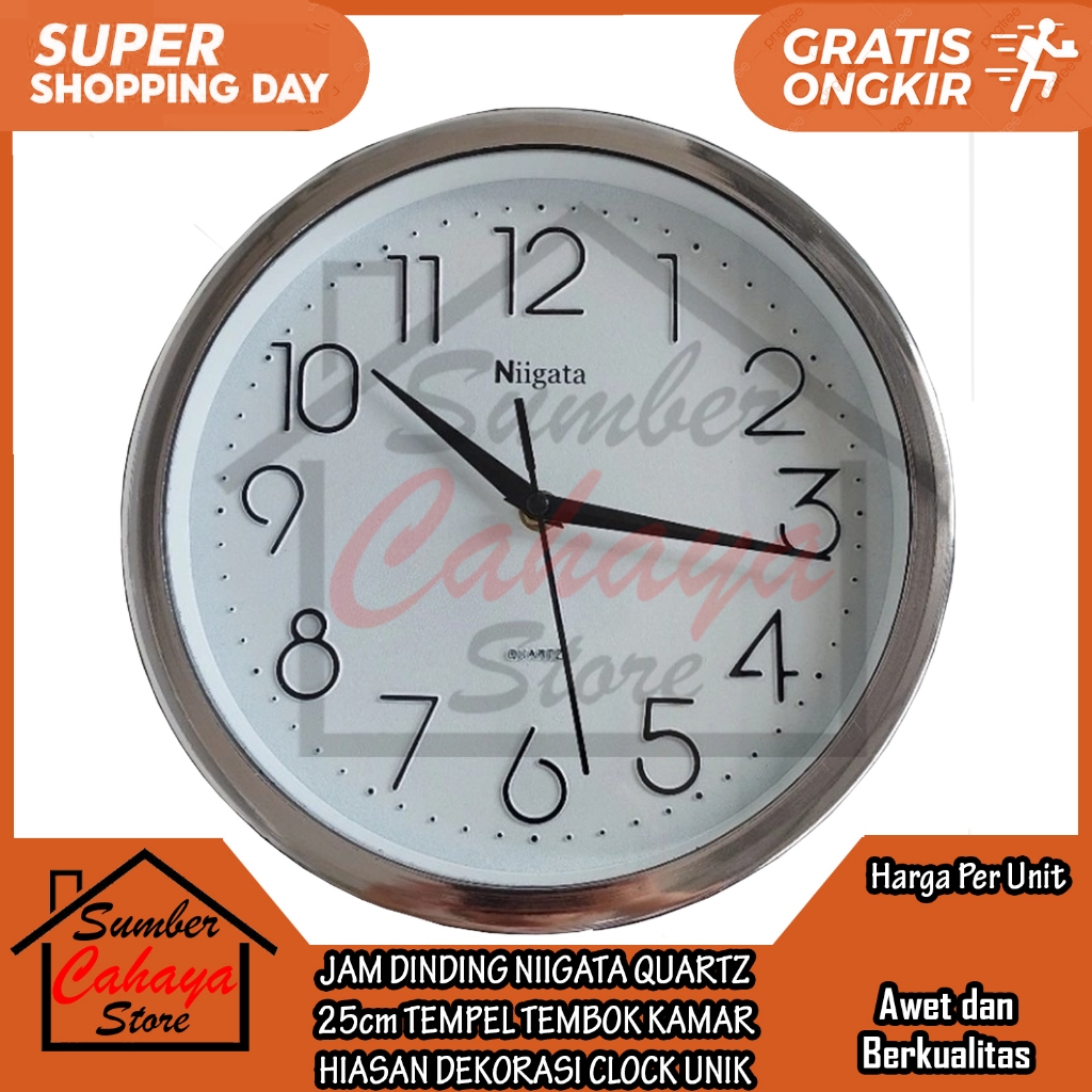Jual Jam Dinding Niigata Quartz 25cm Tempel Tembok Pajangan Kamar ...