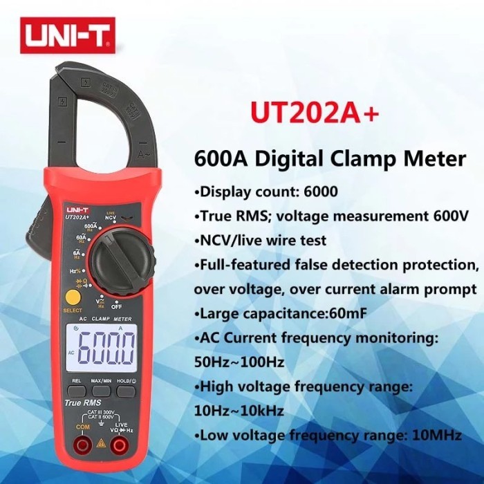 Jual Tang Ampere Digital Clamp Meter AC merk UNI-T type UT 202A ...