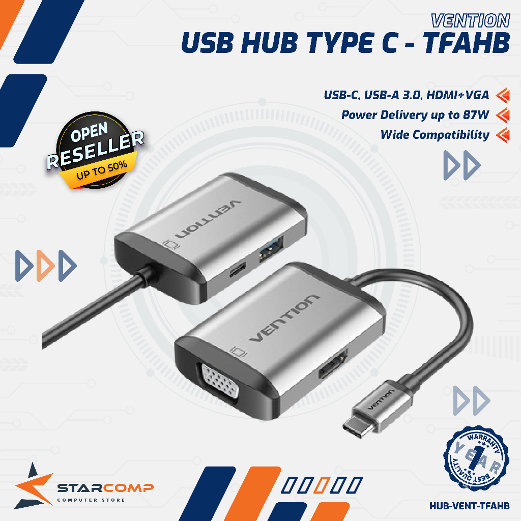 Jual Vention TFA 4in1 USB HUB Type C to HDMI VGA USB 3.0 PD Adapter ...