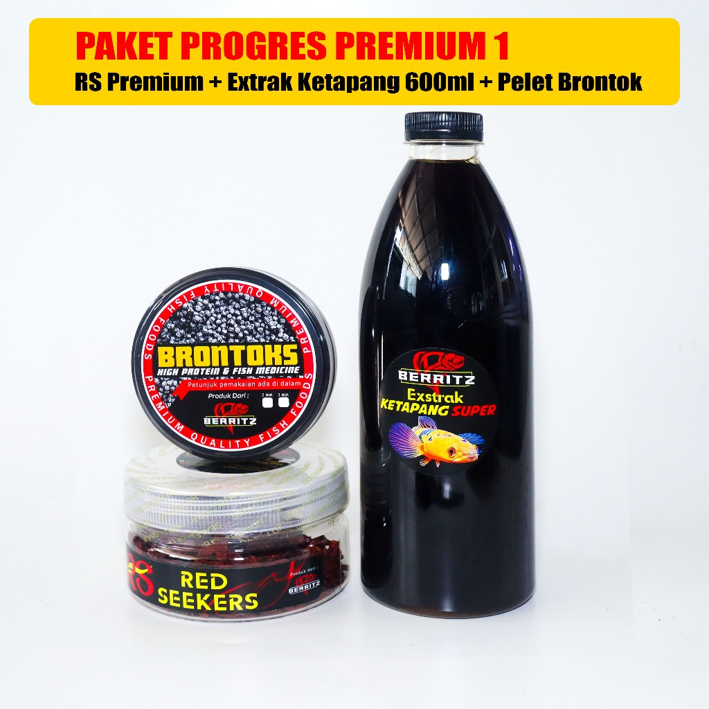 Jual PAKET PROGRES PREMIUM 1 RS Premium Extrak Ketapang dan Pelet Brontok Berritz [Pakan ikan ...