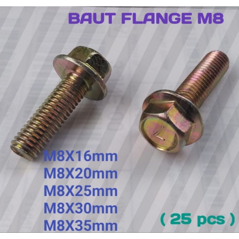 Jual BAUT FLANGE BOLT M8 KUNCI 12 ( 25pcs ) KUNING | Shopee Indonesia