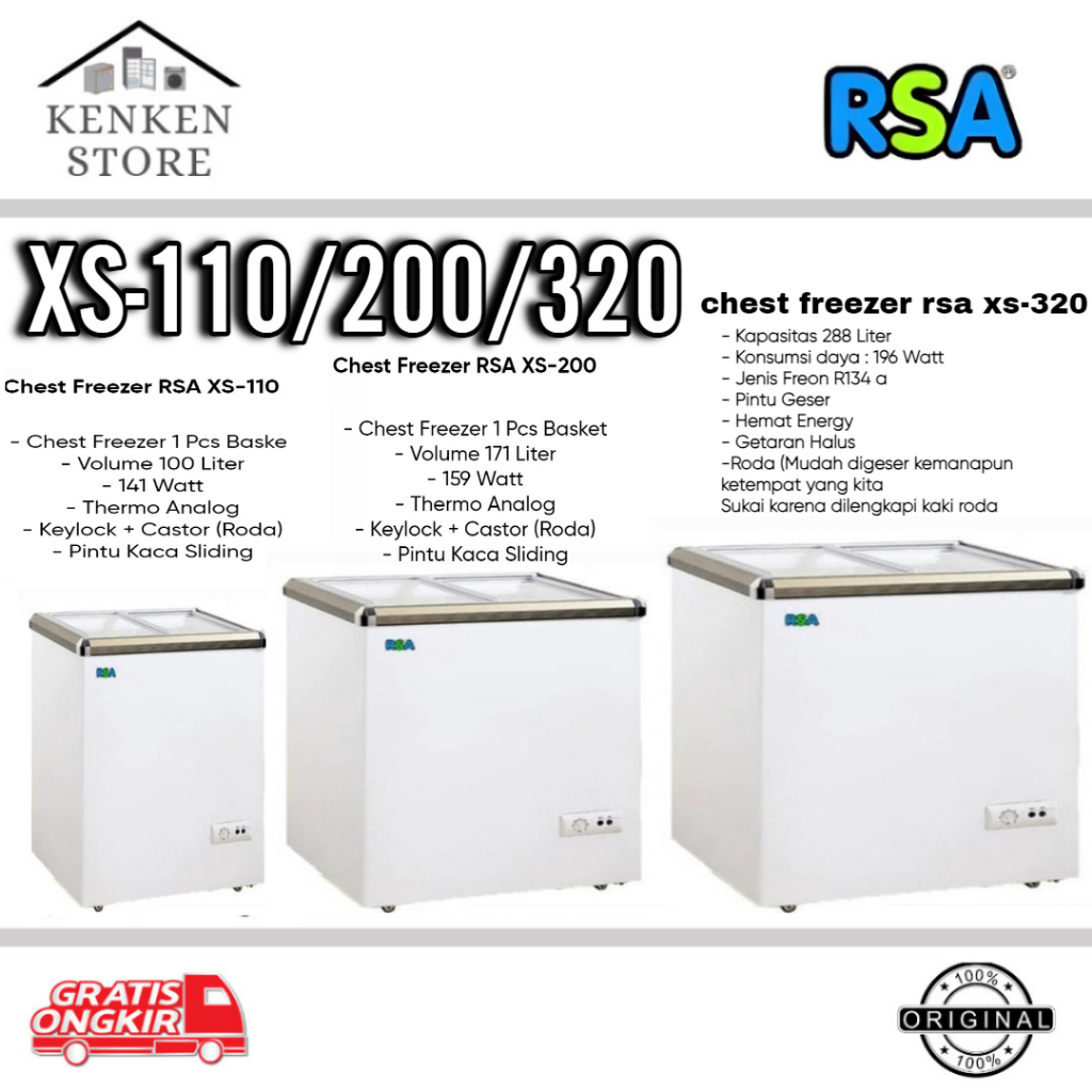 Jual CHEST FREEZER RSA PINTU KACA SLIDING XS-110/XS-200/XS-300 | Shopee ...