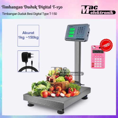 Jual Timbangan Besi duduk digital BONUS KALKULATOR MINI kapasitas 150kg / bisa di charge ulang ...